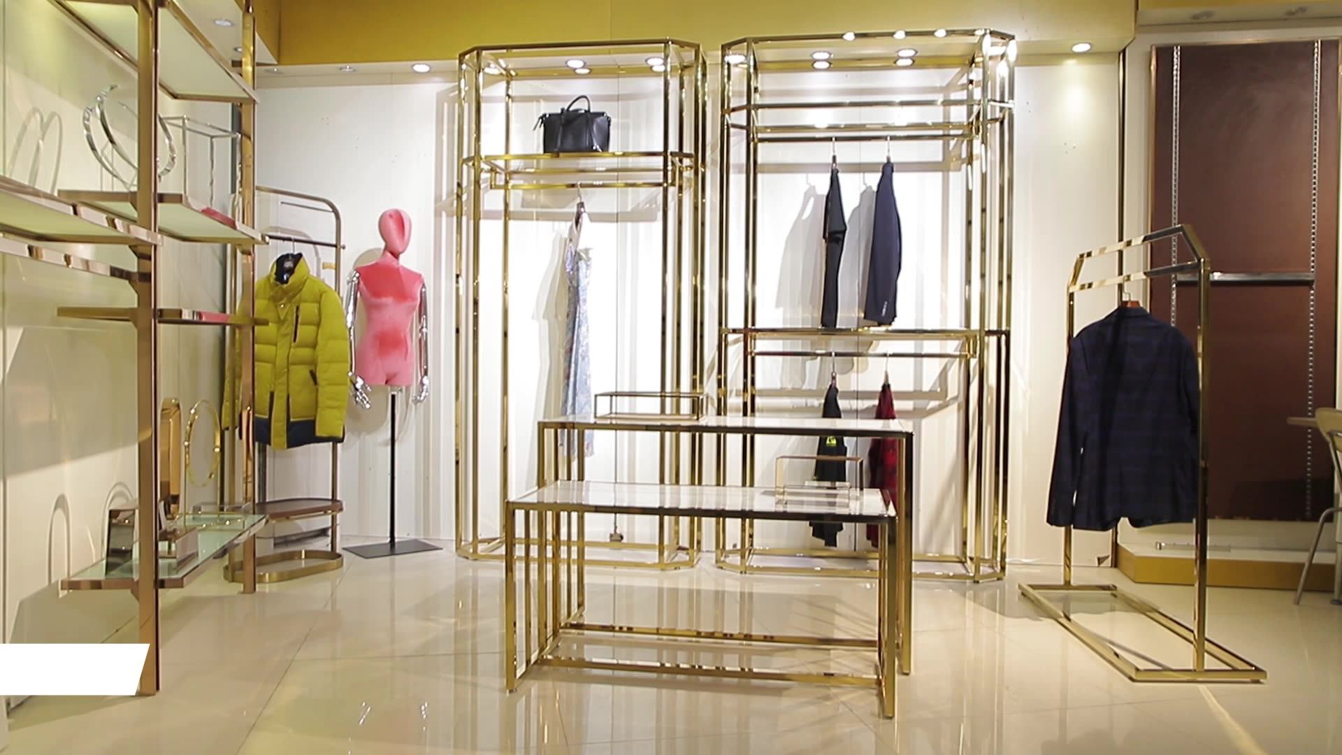 Clothing Shop Gold Stainless Steel Floor Stand High End Store Clothes ...