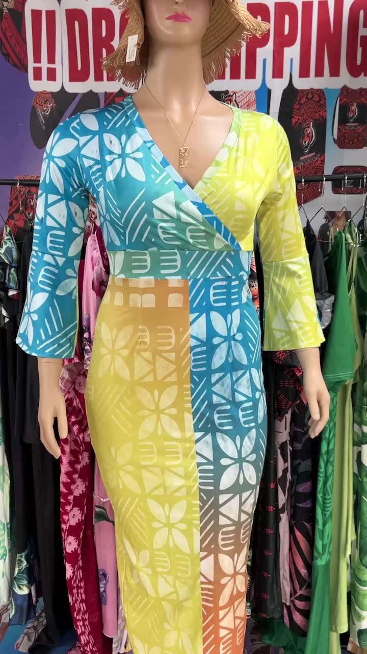 Polynesian Samoan Fiji Printed Polynesian Tribal Plus Size Long Dresses ...