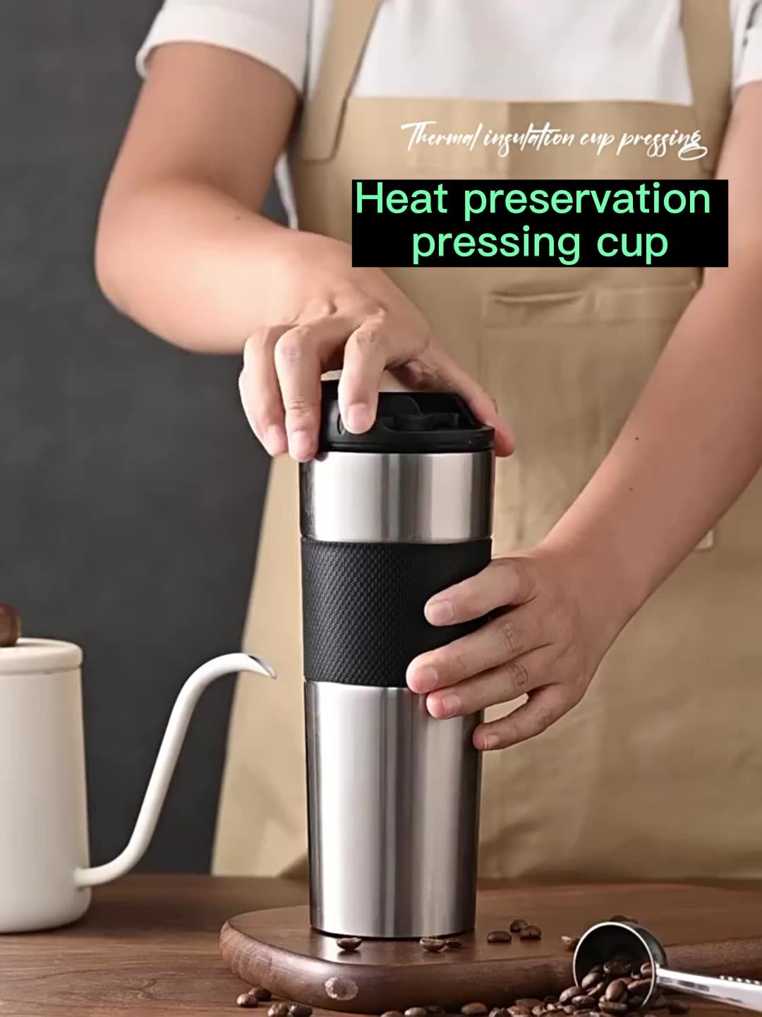 Black Color Double Wall 18/8 Stainless Steel Plunger Coffee Mugs With ...