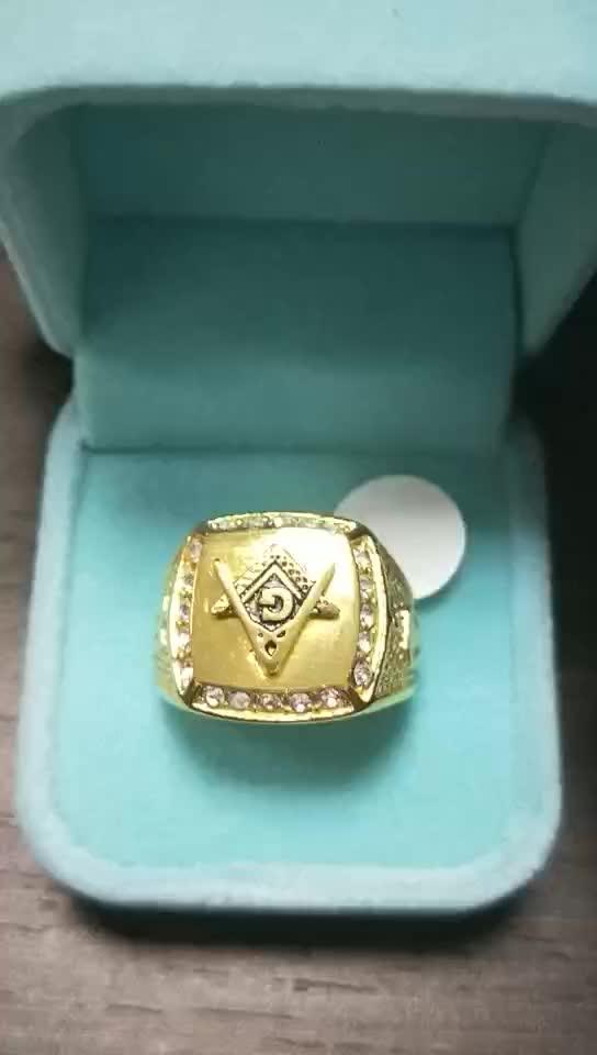 Valentine's Day Present Stainless Steel Luxury Gold Crystal Masonic ...