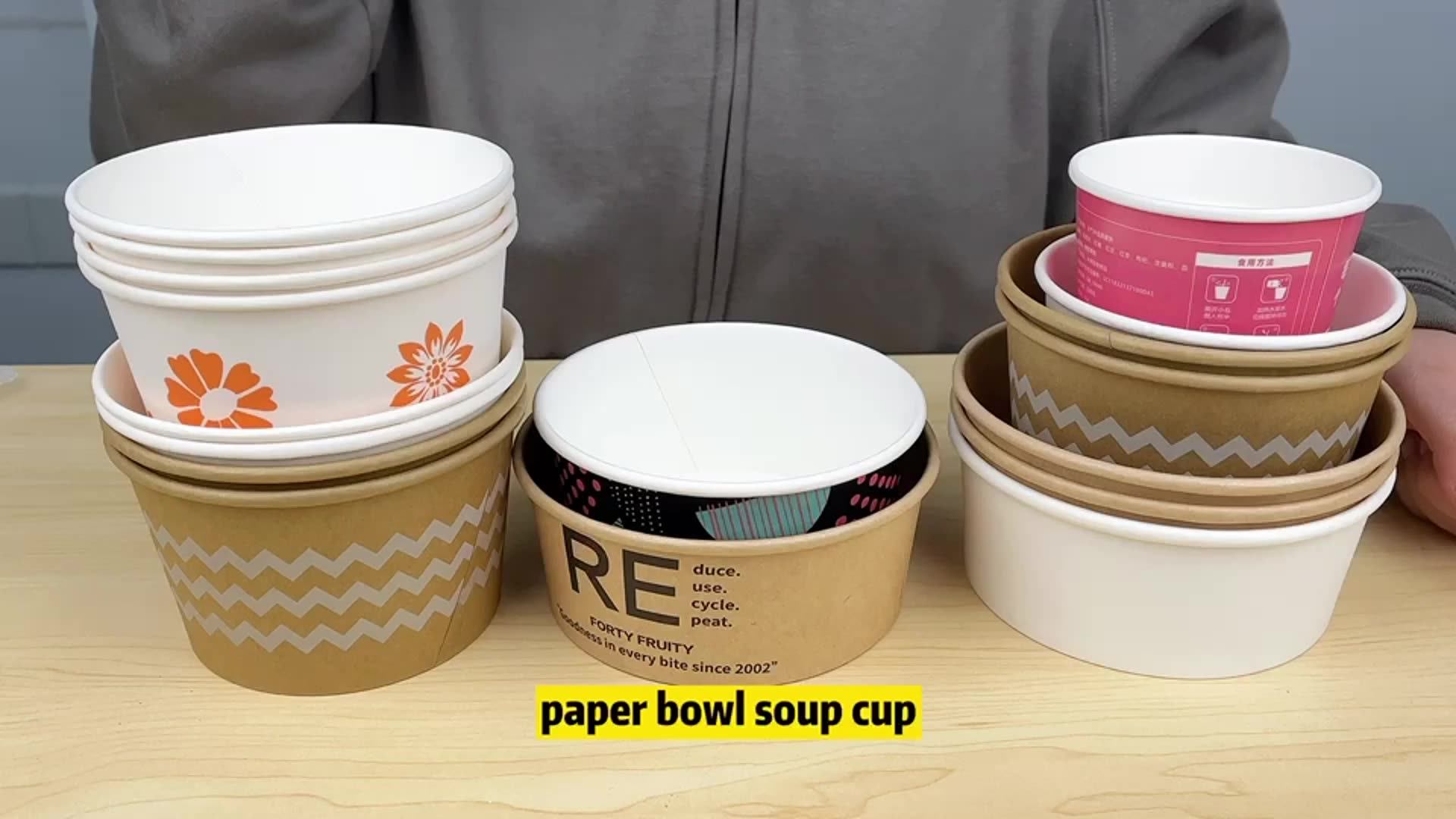 Printed 16oz Compostable White Disposable Induction Ramen Kraft Pla ...