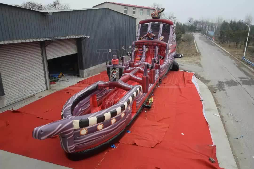 Giant Pirate Ship Inflatable Water Slide For Adult And Kids Double Lane ...
