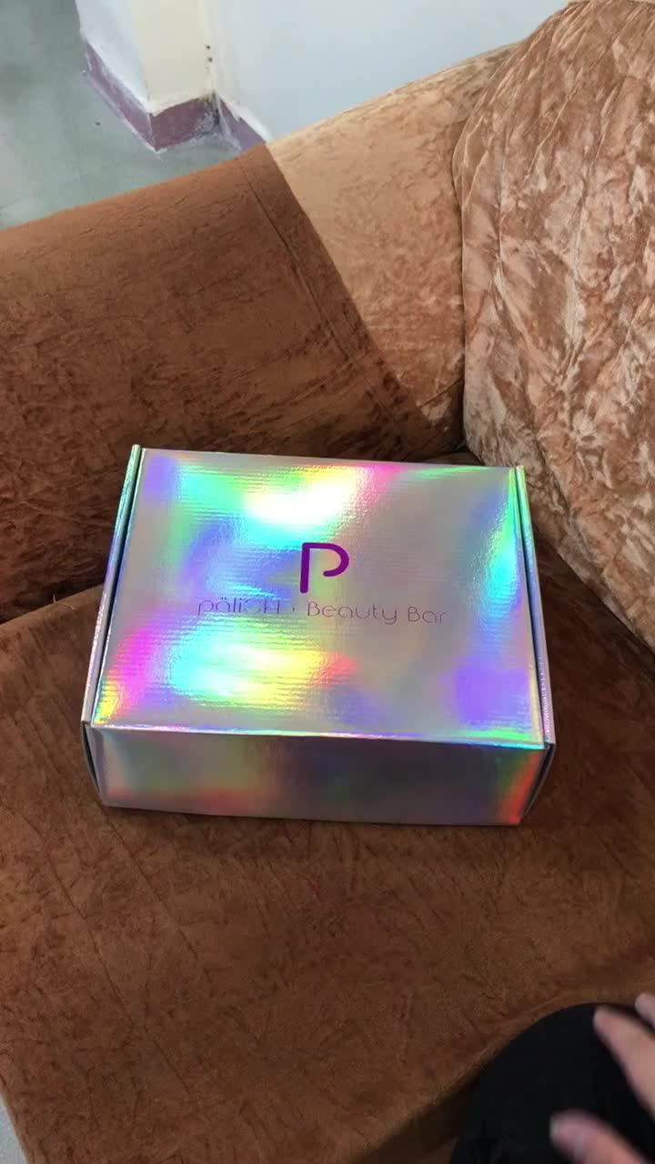 Custom Rainbow Holographic Mailing Subscription Packaging Boxes Pink ...