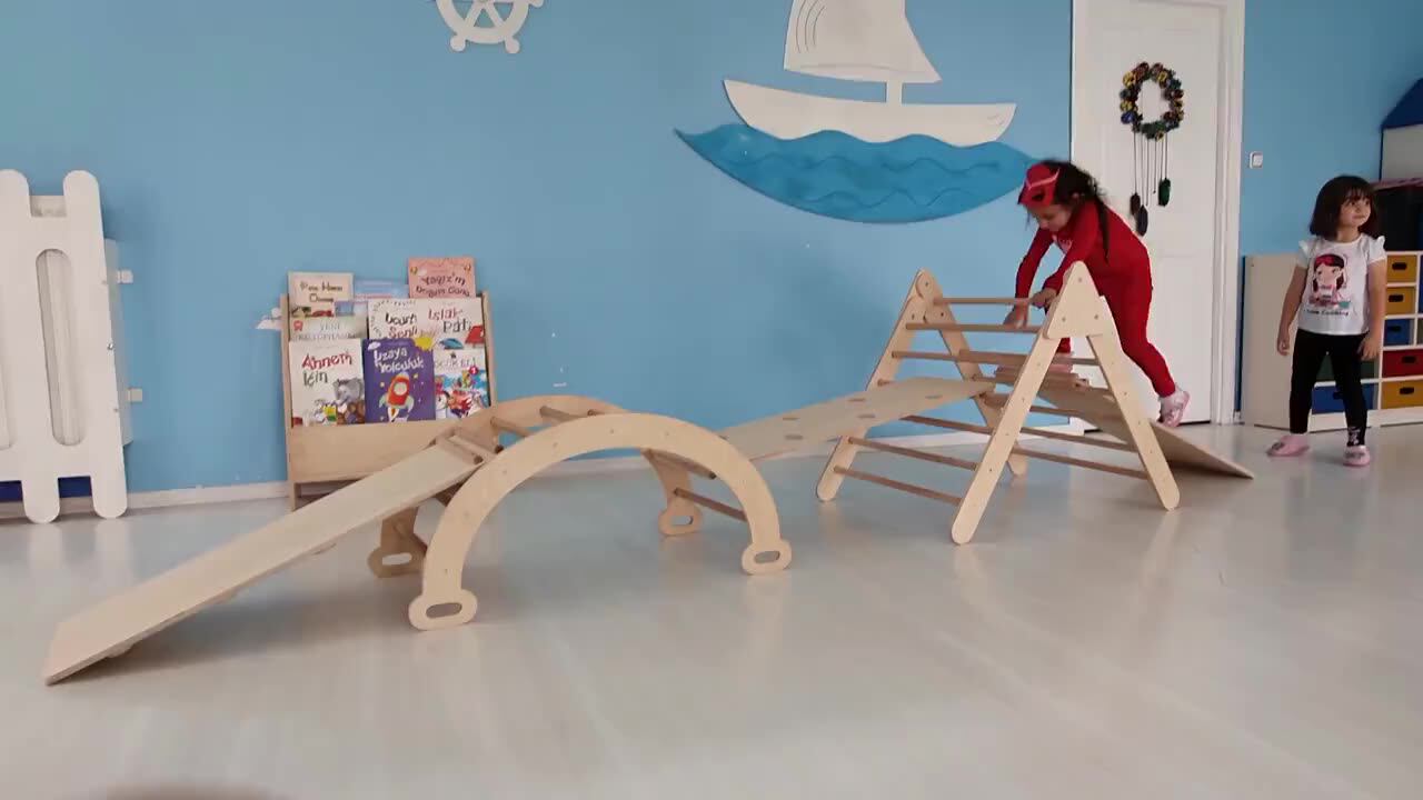 Kids Wooden Pickler Triangle Climbing Arch Gym Toy Montessori Indoor ...