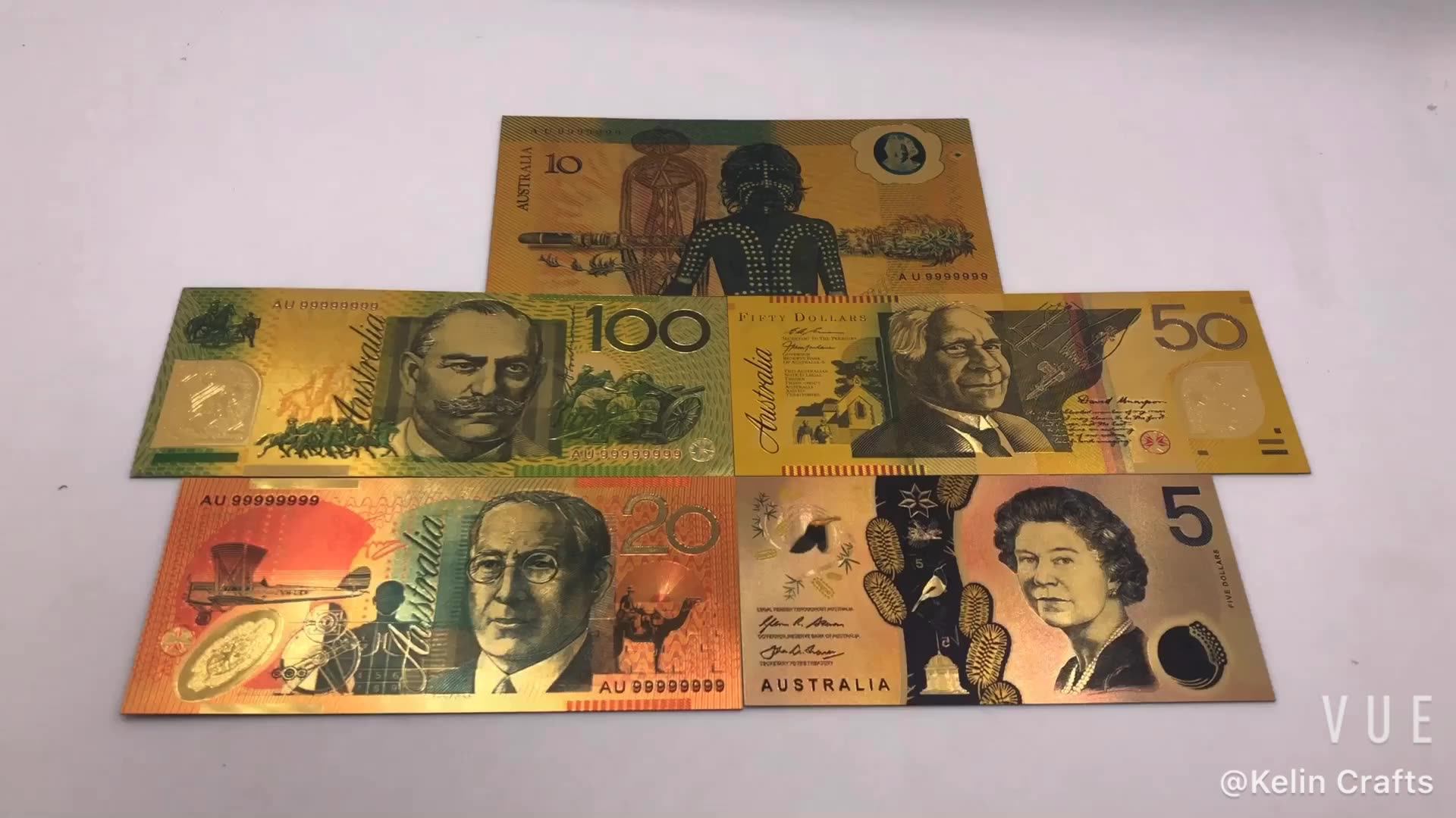 Australia Colored Gold Banknote 5,10,20,50,100 Dollar Bill Banknote ...