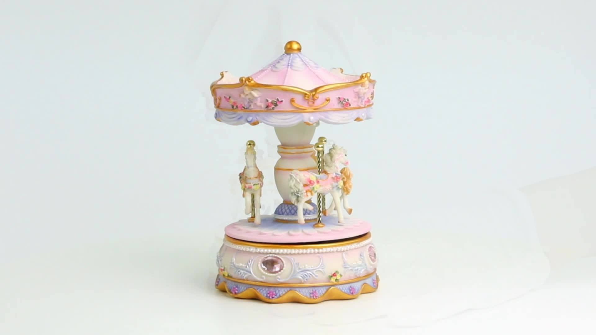 Pink Merry-go-round Resin Music Box Romantic Gift - Buy Pink Carousel ...