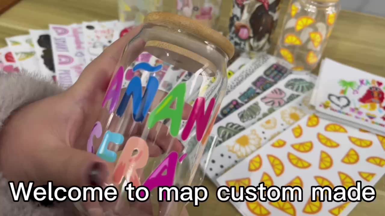 No Moq Uv Dtf Glass Cup Wraps Transfers Ready To Transfer 20 Oz Printer ...