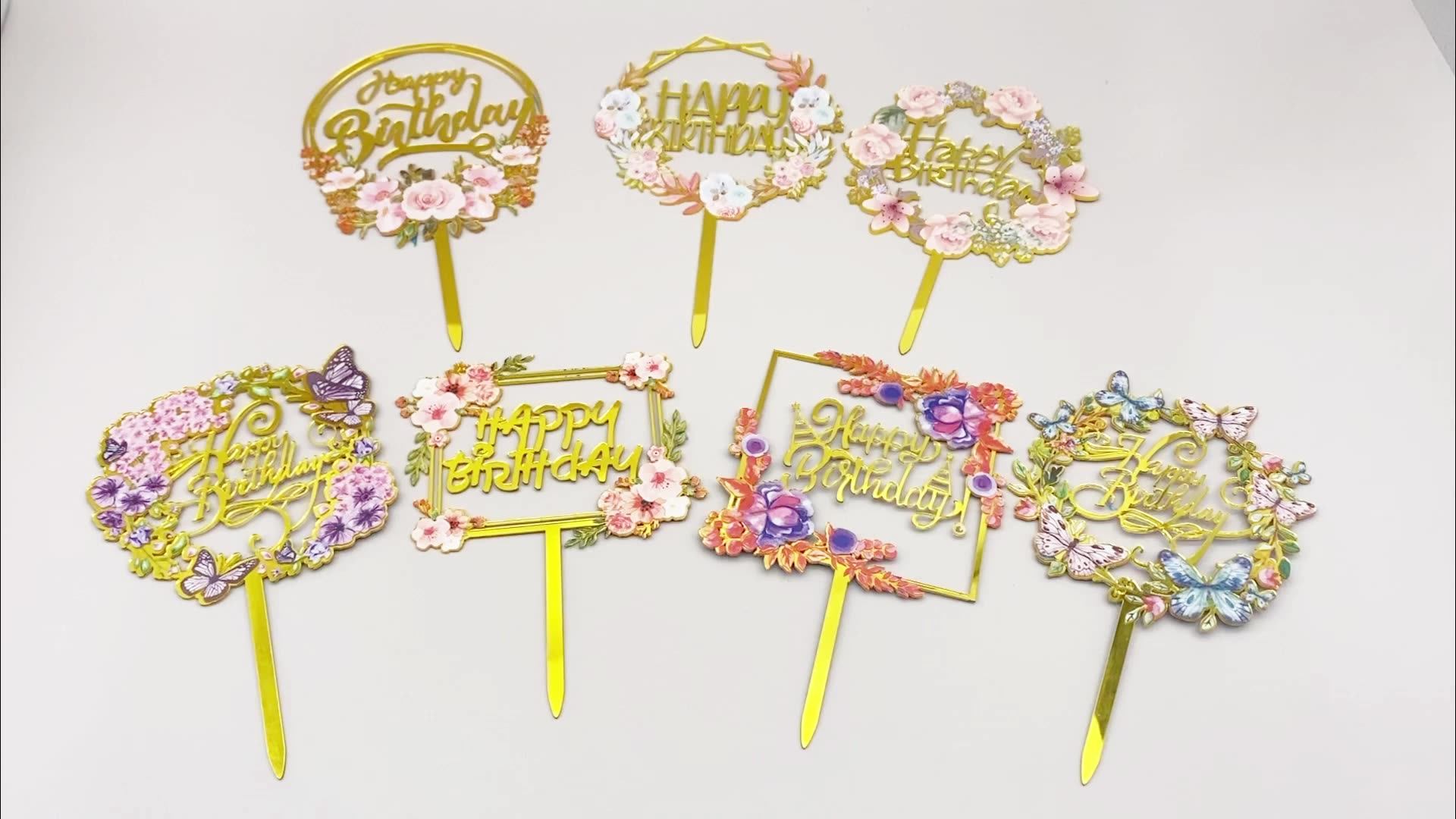 Ychon Happy Birthday Cake Decorating Supplies Party Cupcake Toppers ...