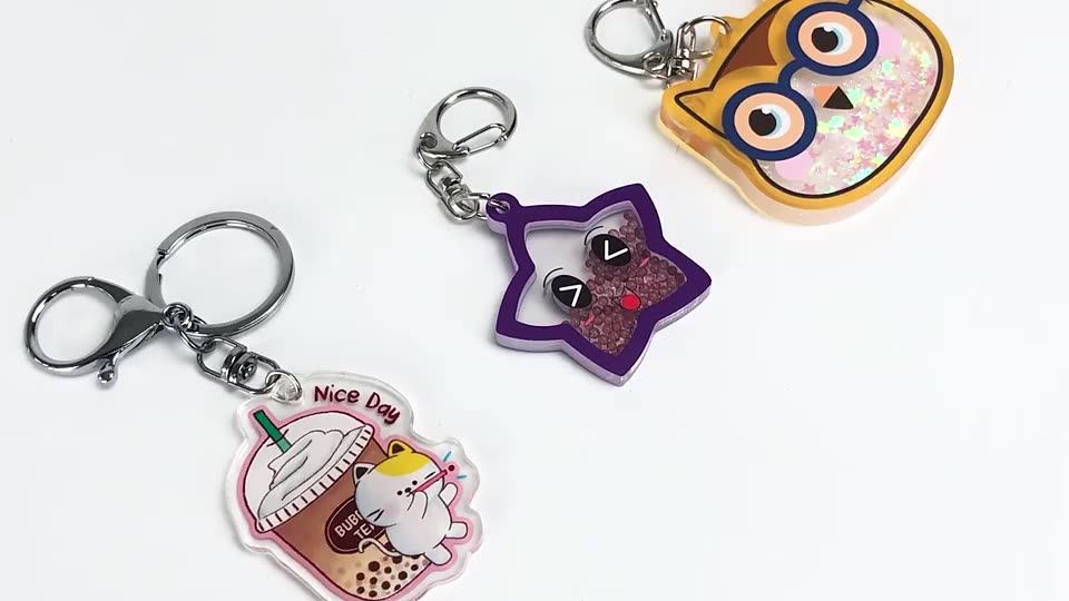 Japanese Quicksand Keychain Acrylic Key Ring Move Glitter Liquid Oil ...