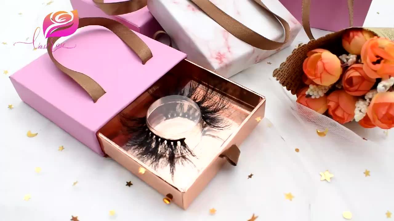 2021 Hot Selling Pink And Marble Eyelash Package Box With Ribbon Handle ...