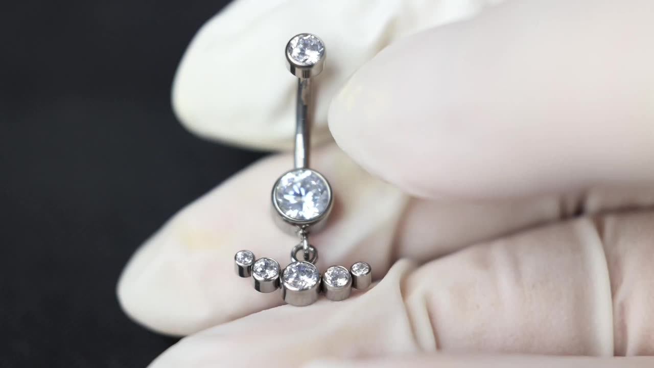 Astm F136 Titanium Internally Threaded Bezel Set Cz With Cz Hang Belly ...