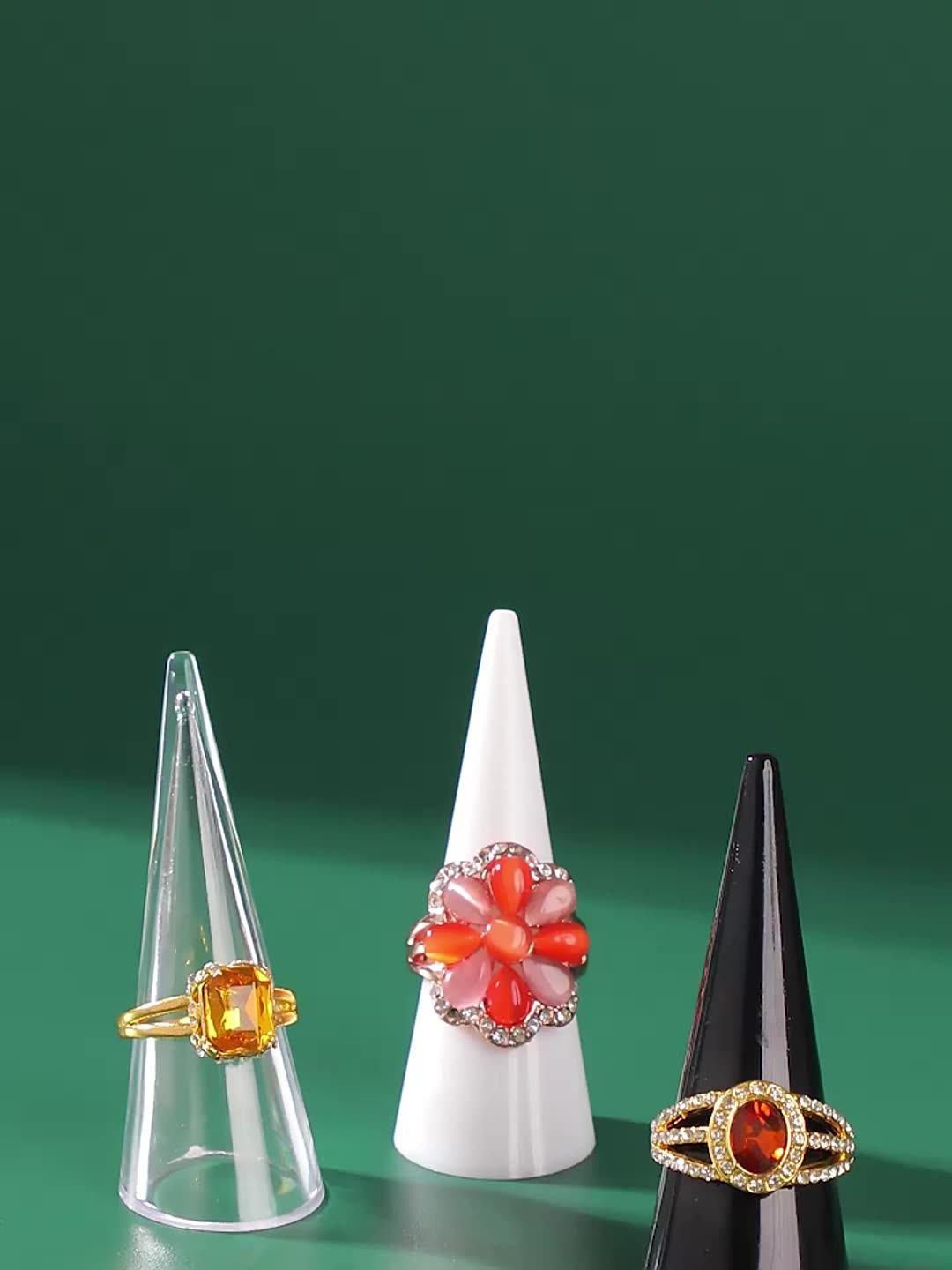 White Transparent Black Plastic Ring Display Stand Cone-shaped Seat ...