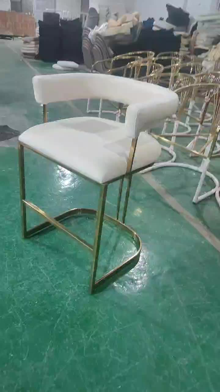 Luxury Modern High Foot Chair Gold Stainless Steel Pub Stool Pu Leather ...