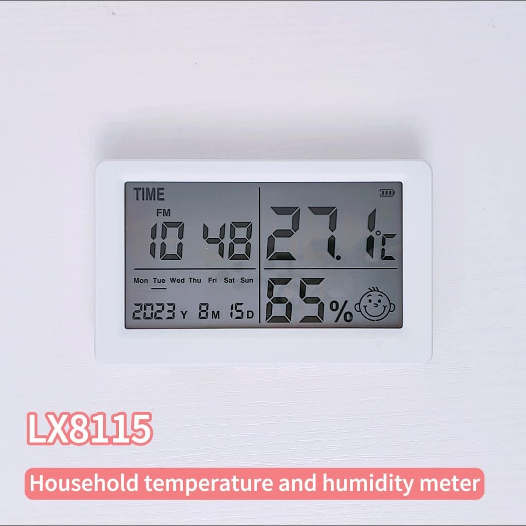 Digital Room Thermometer With Clock Humidity Meter Built-in Battery ...