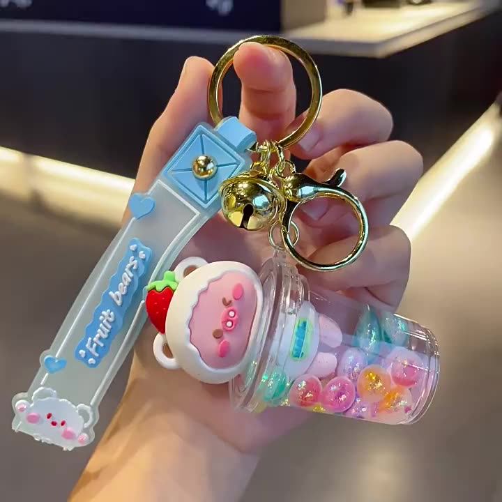 Cute Acrylic Keyring Key Chain Ring Oil Floating Little Bear Bubble ...