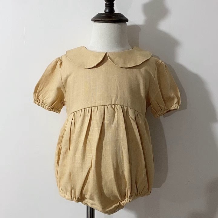 Wholesale Plain Solid Baby Summer Ruffle Romper Cotton Linen Baby Girls ...