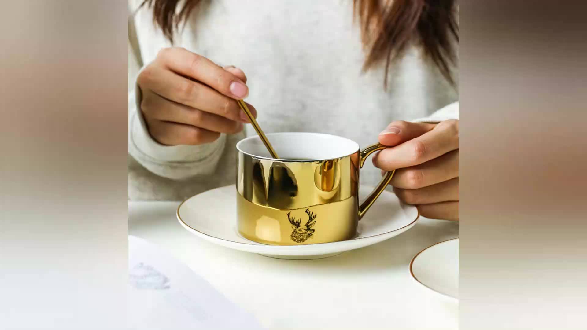 8oz Custom Eco Friendly Coffee Cup Ceramic Unique Electroplated ...