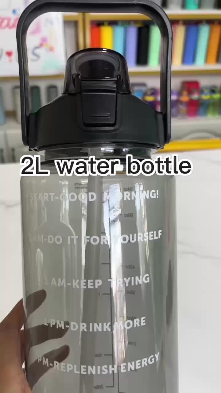 Custom Logo Sports Gym Bpa Free Plastic 2l 64 Oz Half Gallon Clear Motivational Water Bottle ...