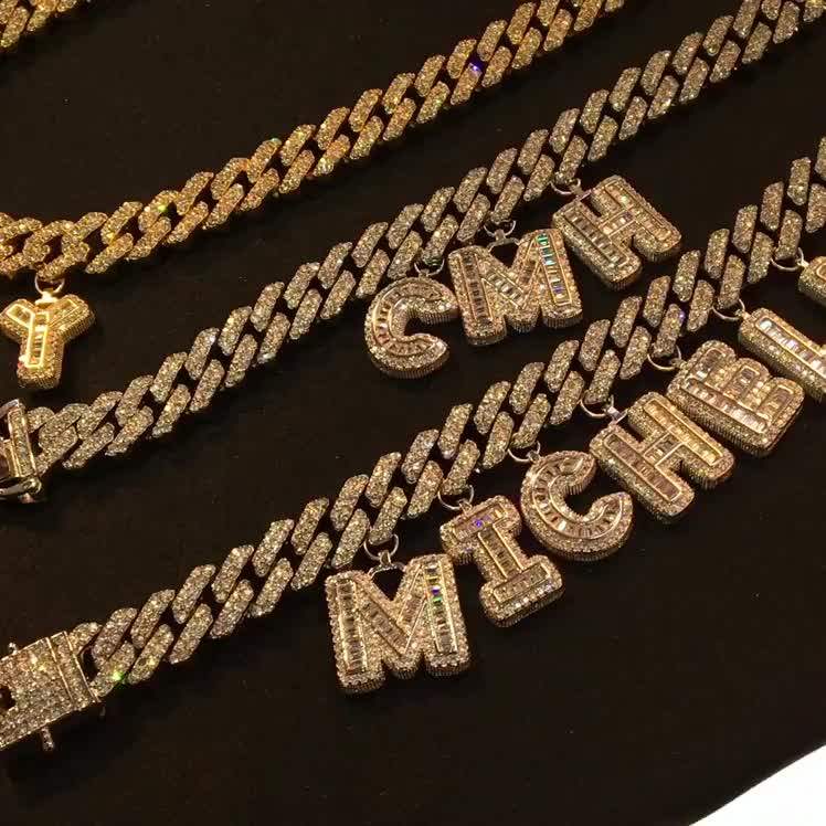 Hip Hop Custom Baguette Letter Charm Bracelet Diy Initial Name Necklace ...