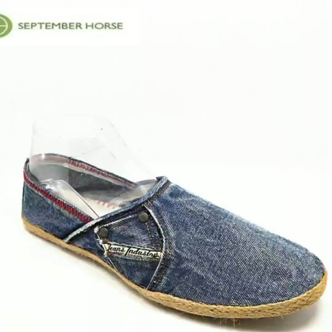 Slip-on Denim Vulcanized Rubber Outsole With Rope Foxing Types Men ...