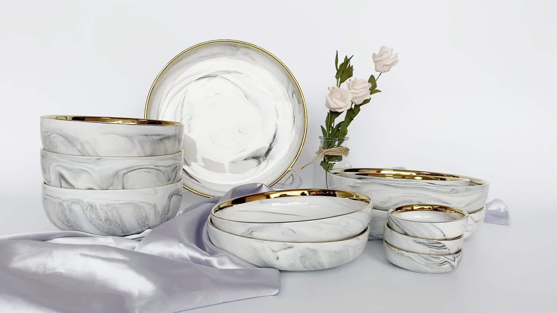 Factory Wholesale Restaurant Nodic Christmas Marble Dinner Set Wedding ...