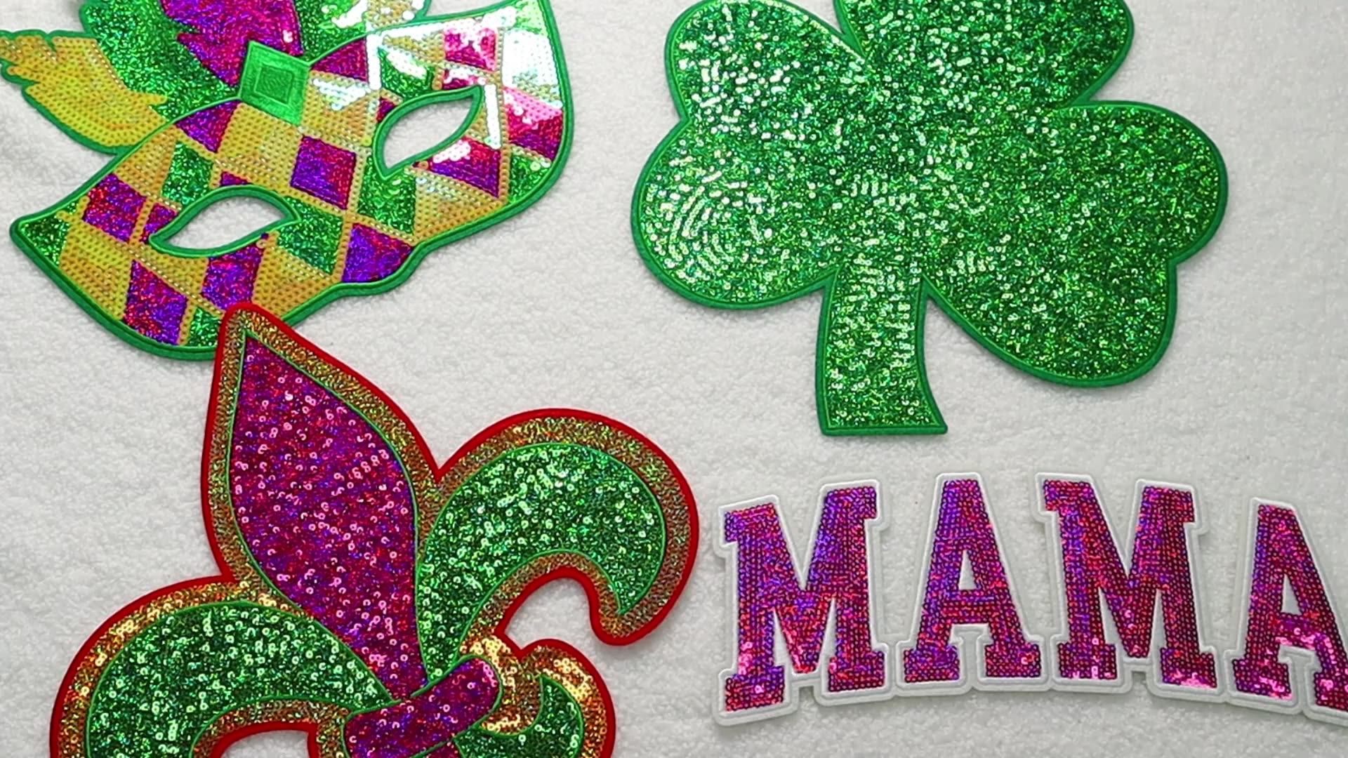 Wholesale Embroidery Mother Day Chenille Sequin Patches Custom Iron On Sequin Mama&mom Patch ...