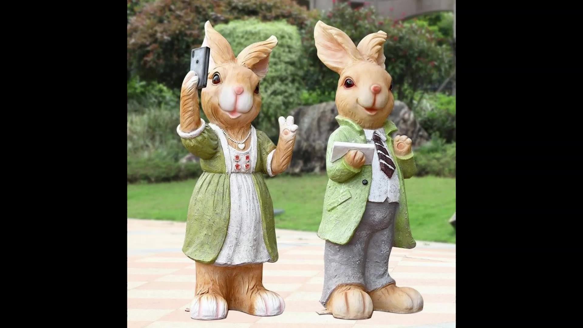 Outdoor Decoration Garden Couple Rabbit Sculpture Ornaments Easter ...