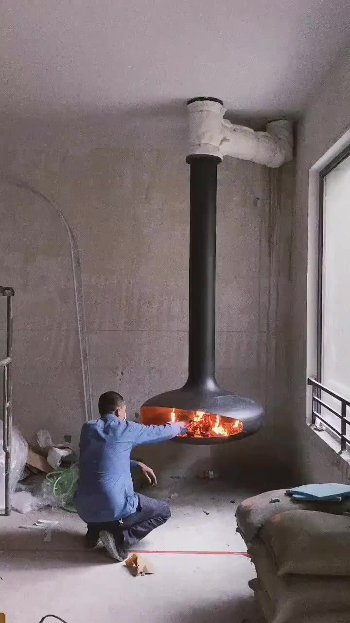 Large Diameter Ufo Shape Matte Black Fire Wood Burning Suspended Stove ...