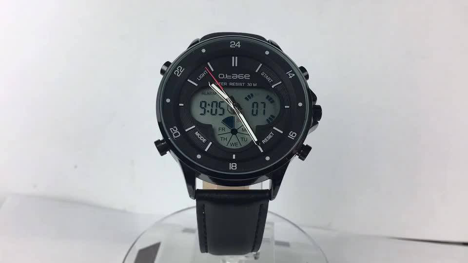 Genuine Leather Strap Alloy Wrist Watch Big Face Metal Analog Digital ...