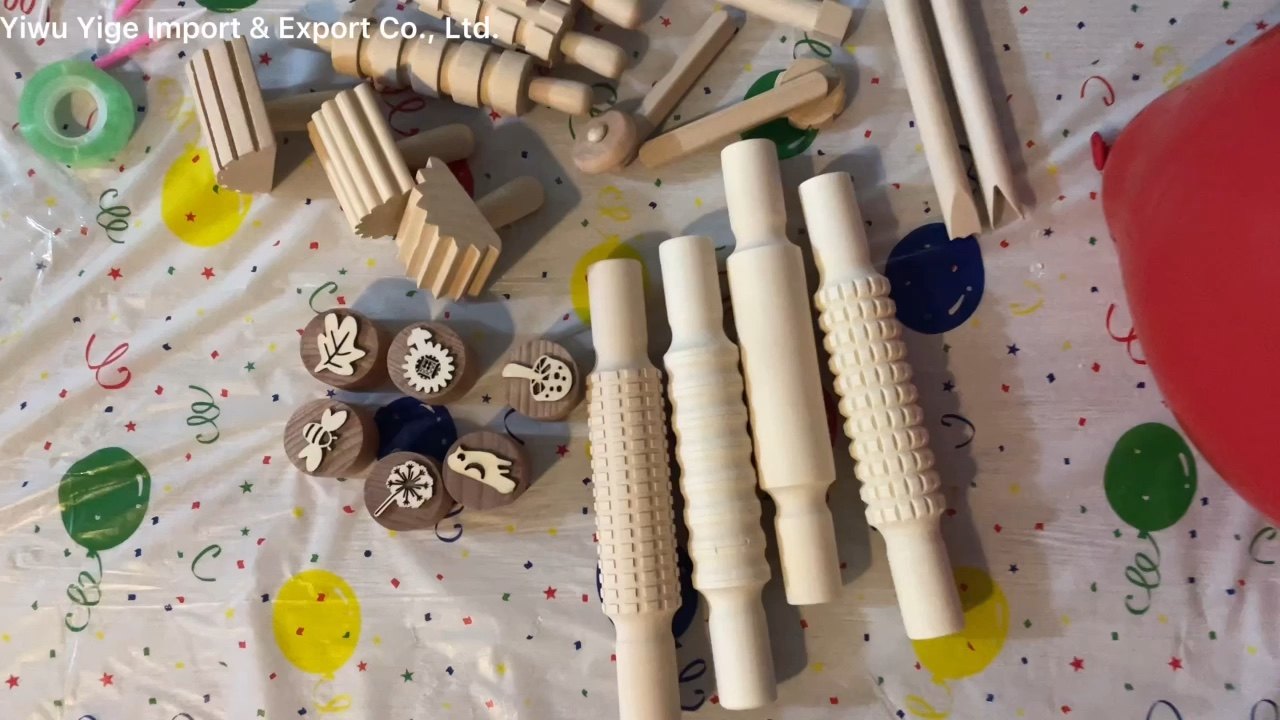 Kids Montessori Wood Playdough Rolling Pins Wooden Toy Sensory Bin ...