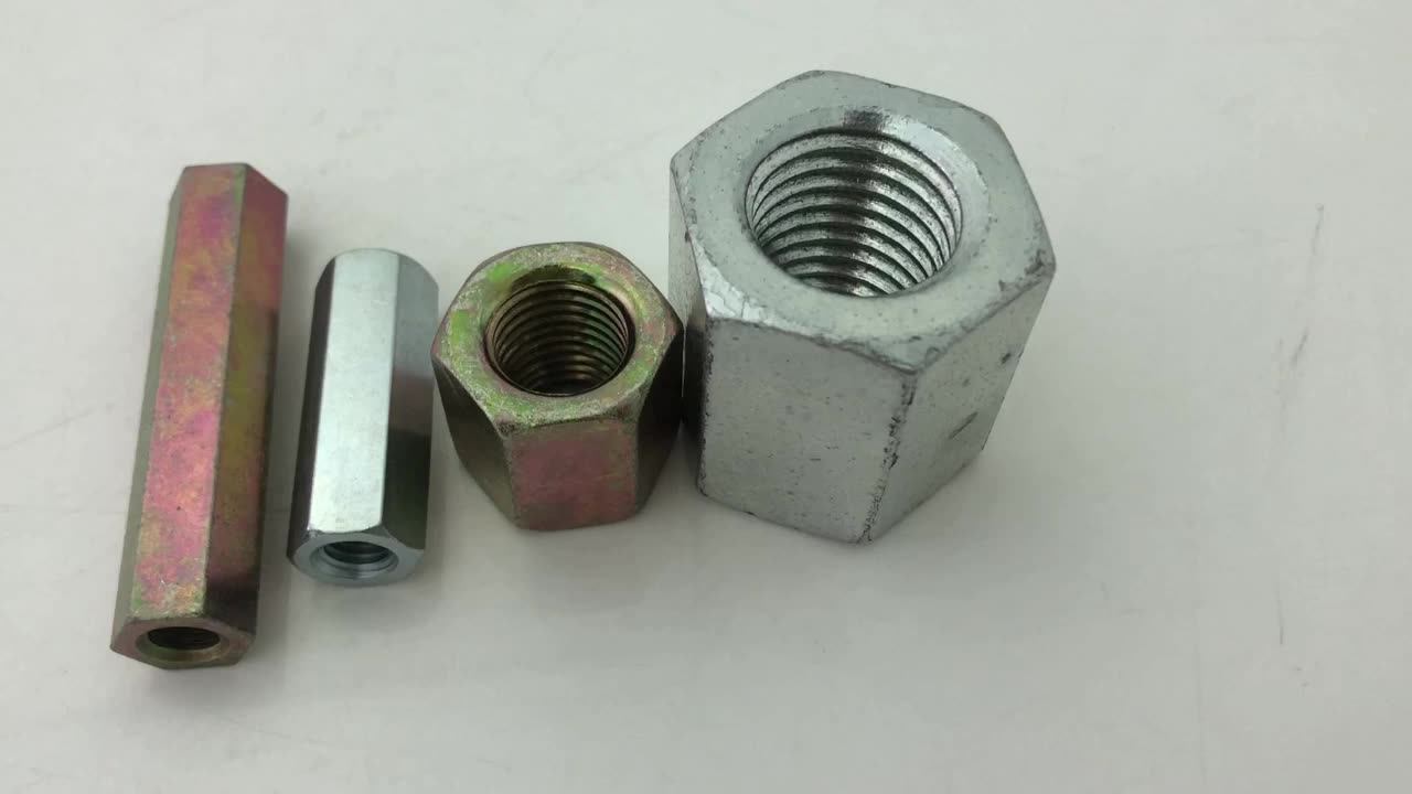 Blue White Zinc Galvanized Long Coupling Round Hexagon Connection Nuts ...