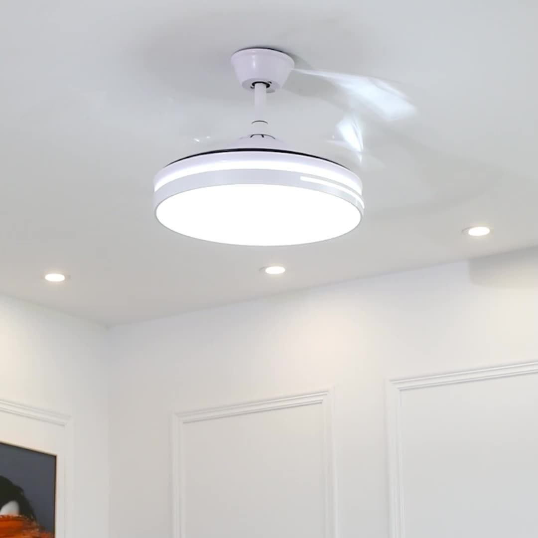 Modern Remote Control Retractable Fan Lamp 3 Color Change Led Ceiling ...