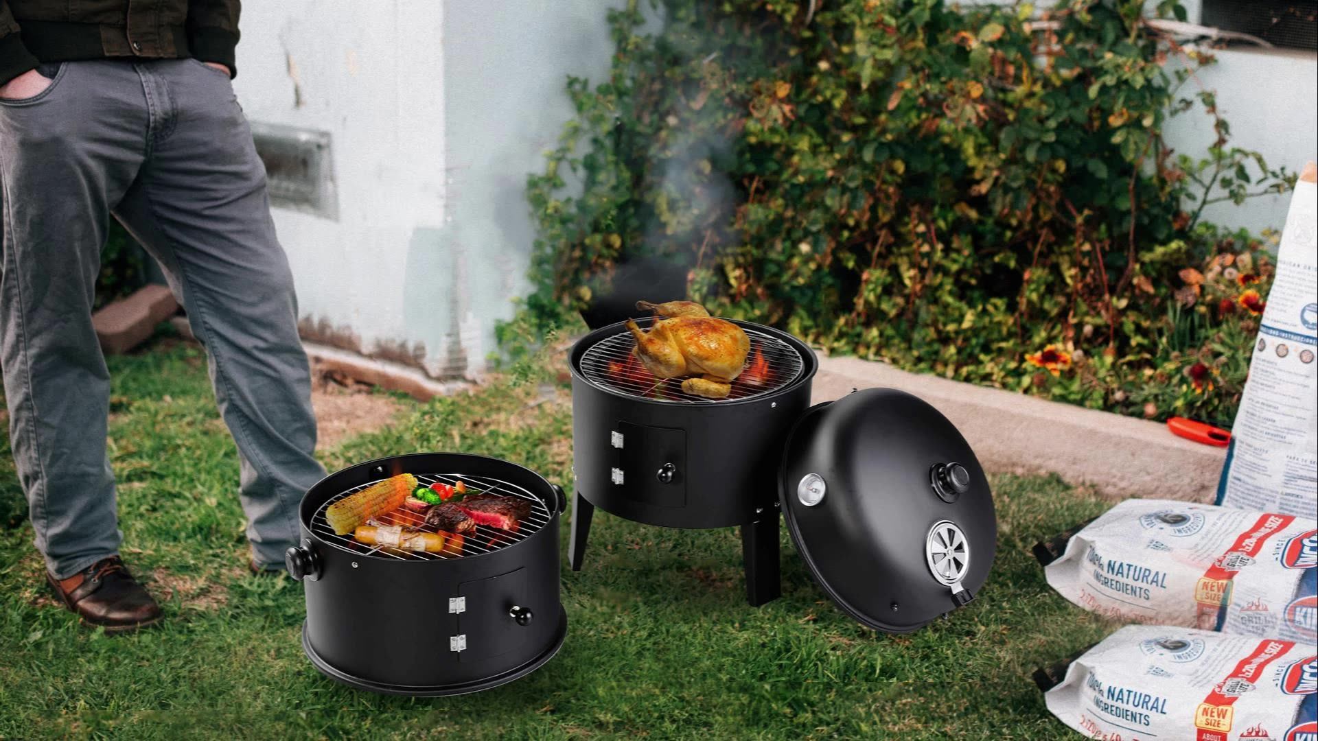 3 Layers Tower Vertical Barrel Outdoor Camping Barbecue Grill 3 In 1 ...