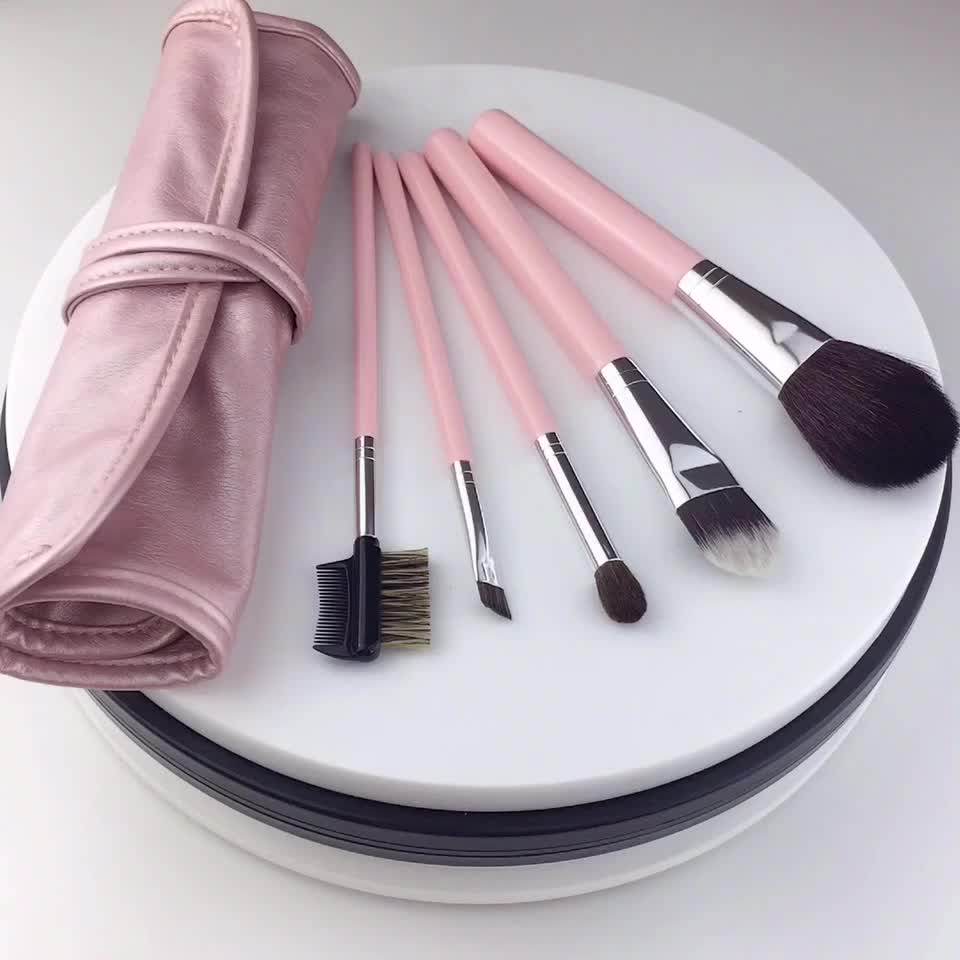 5 Pcs Hot Selling Custom Logo Soft Wool Glitter Pink Handle Makeup ...