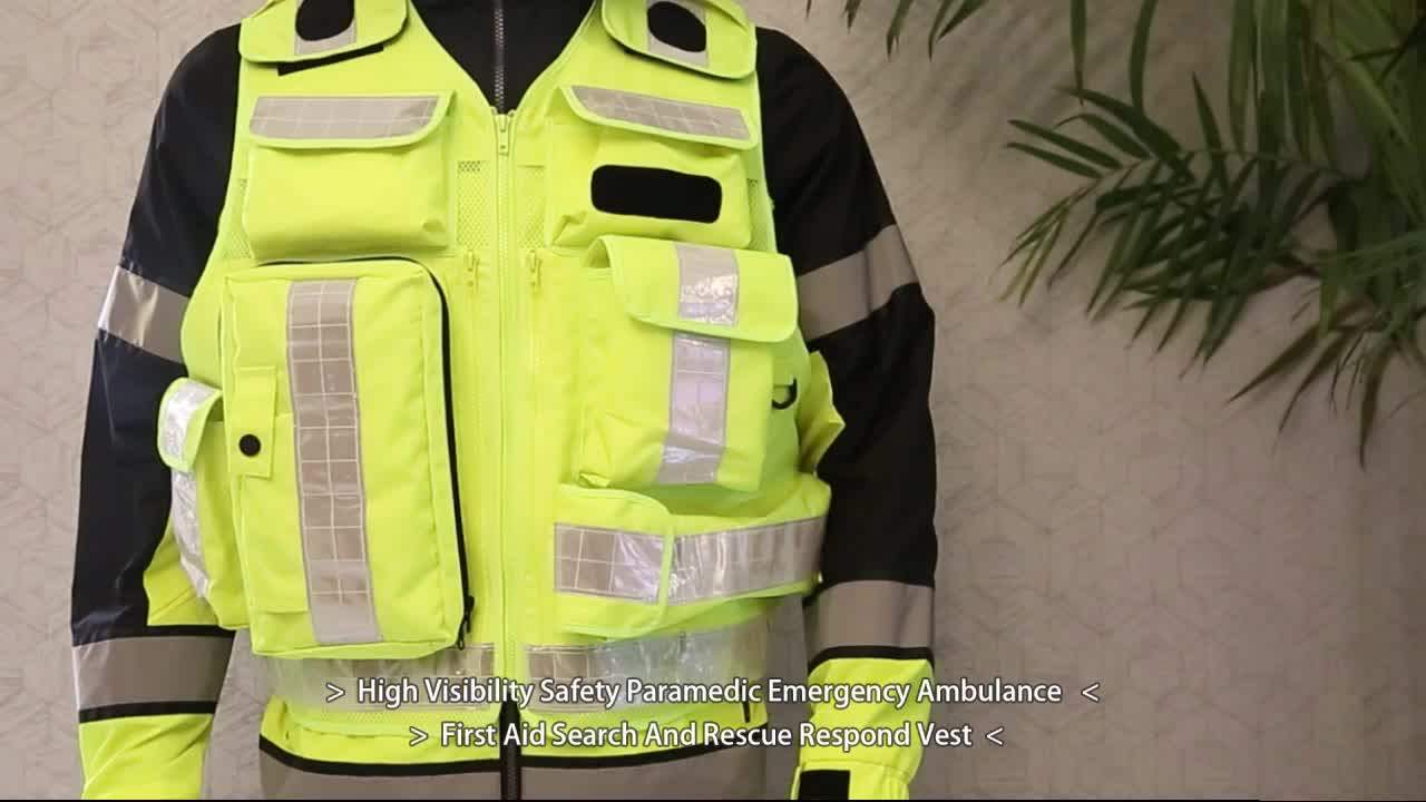 Reflective Safety Mesh Polyester Fluorescent Yellow First Aid Paramedic ...