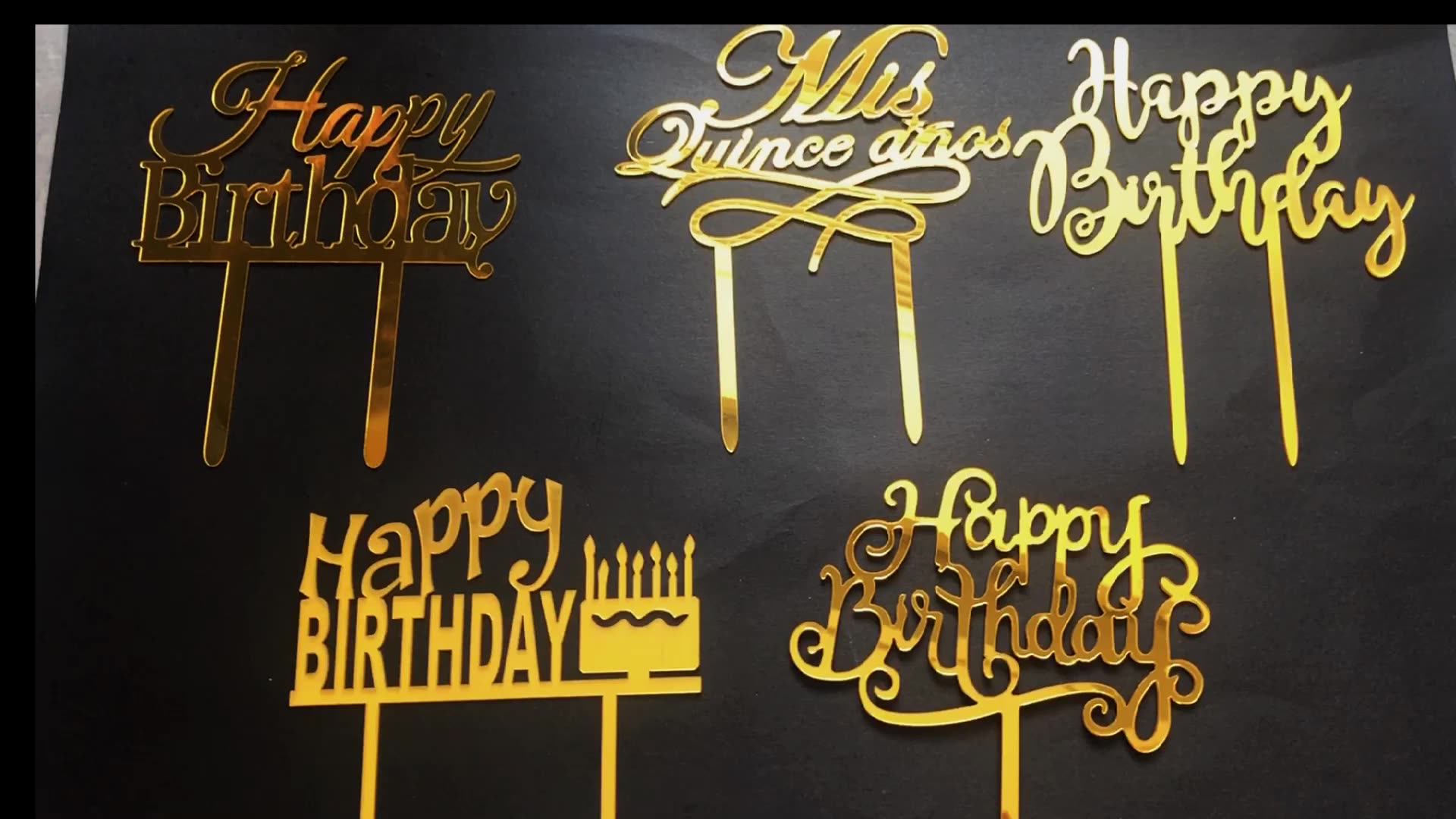 10-pack Happy Birthday Cake Toppers,Gold Cake Toppers Acrylic Birthday ...