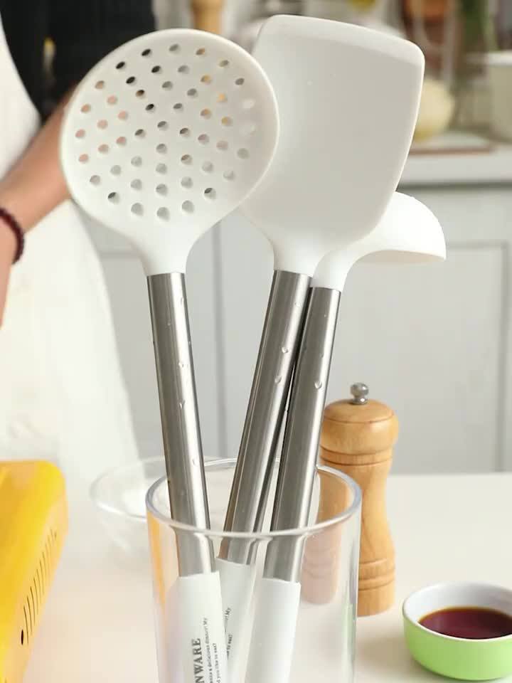 Silicone Kitchen Utensils Set With Wood Or Stainless Steel Or Nylon ...