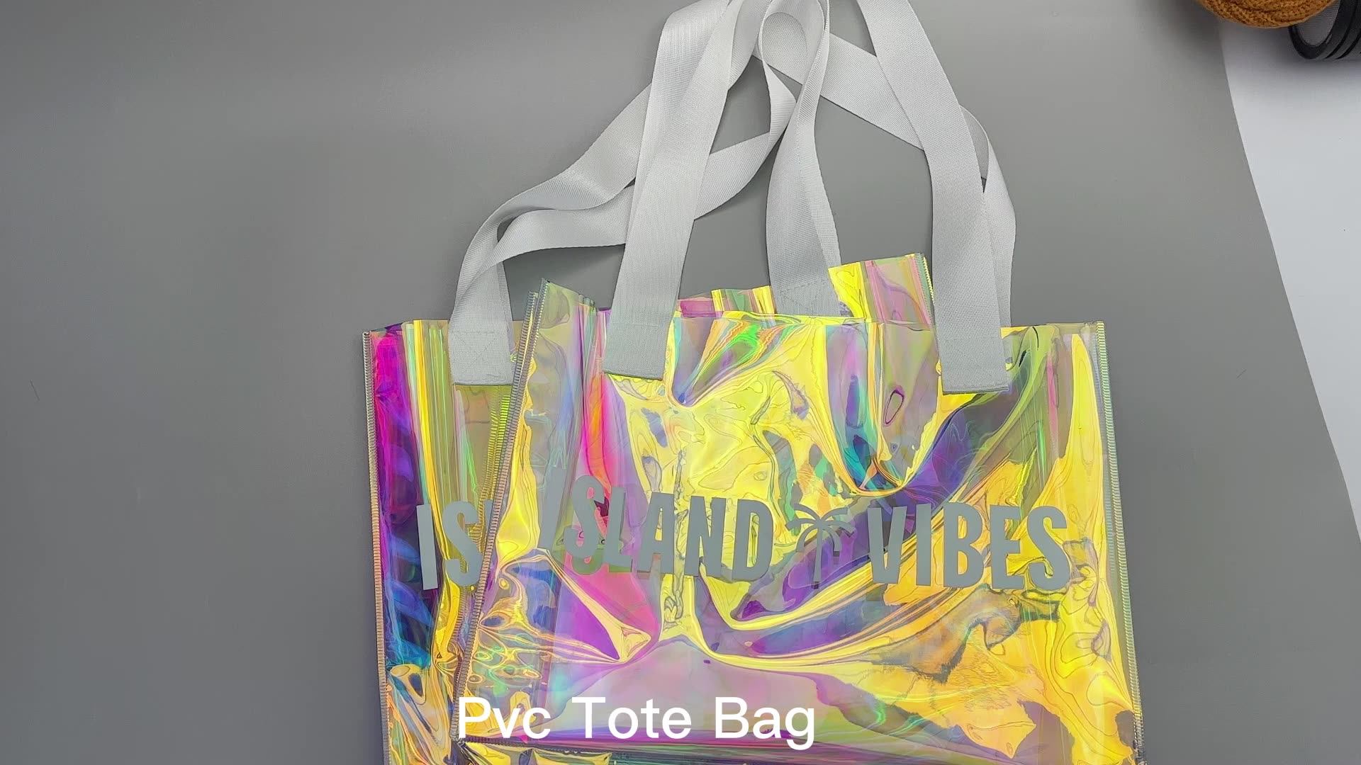 Custom Clear Laser Pvc Transparent Tote Hand Bag Holographic Plastic ...