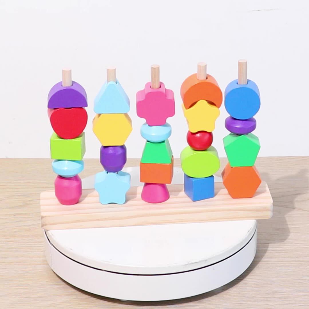 Wooden Matching Shapes Colors Sorter Stacking Blocks Lacing Beads ...