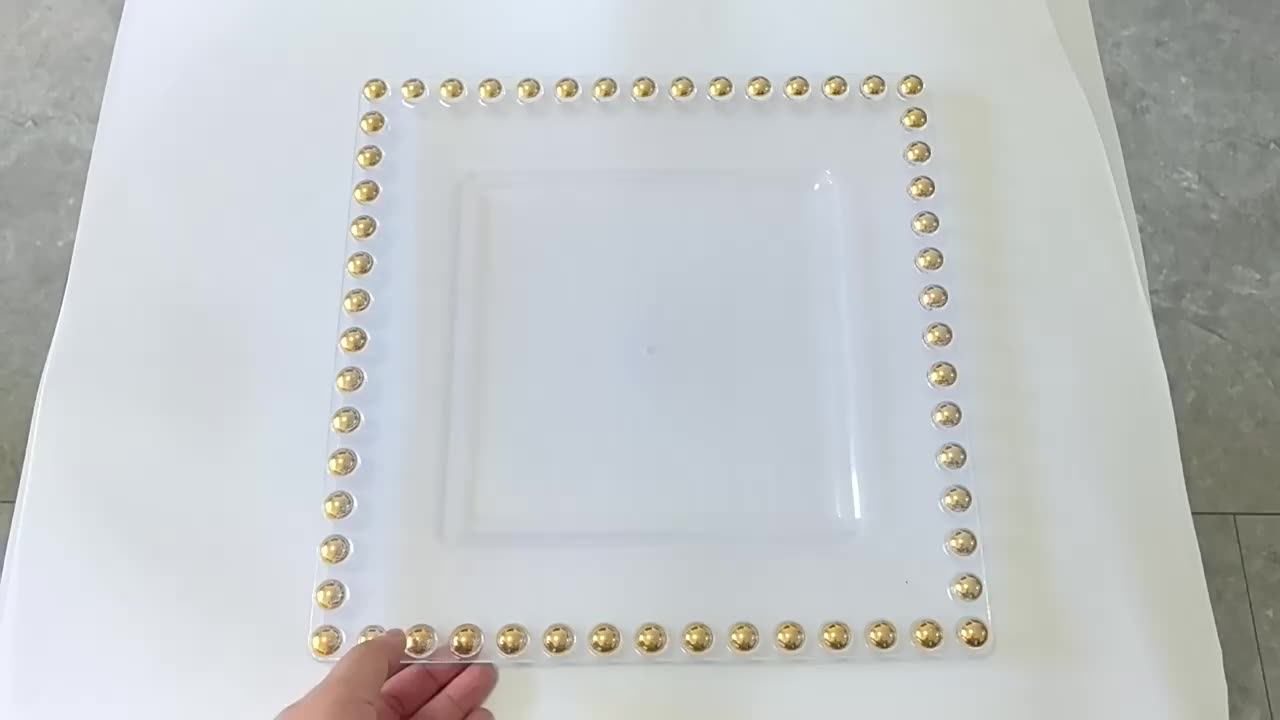 Clear Plastic Square Charger Plates With Gold Beaded Rims Wedding ...