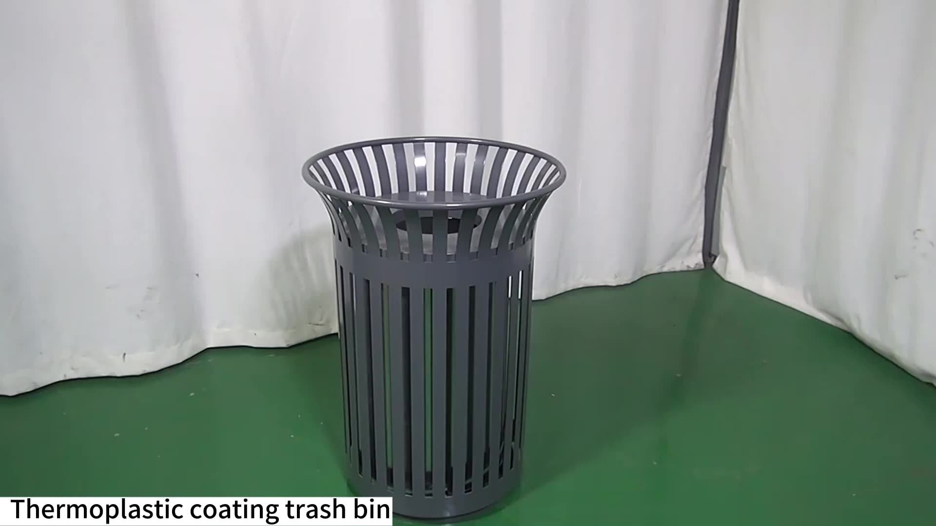 Outdoor Slatted Steel Circular Garbage Receptacle Trash Can Outside ...