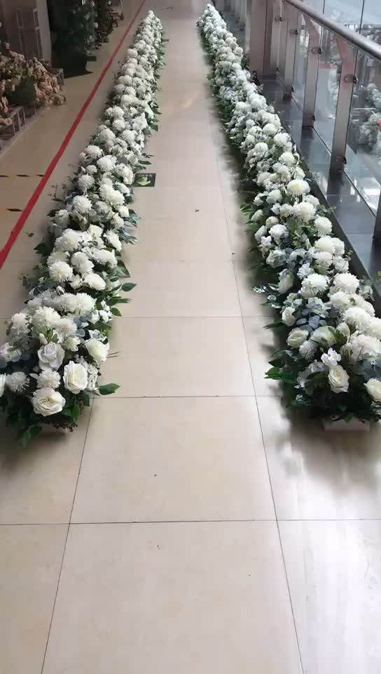 Decorative Artificial Flower Table Runner Ivory Dahlia Rose Hydrangea ...