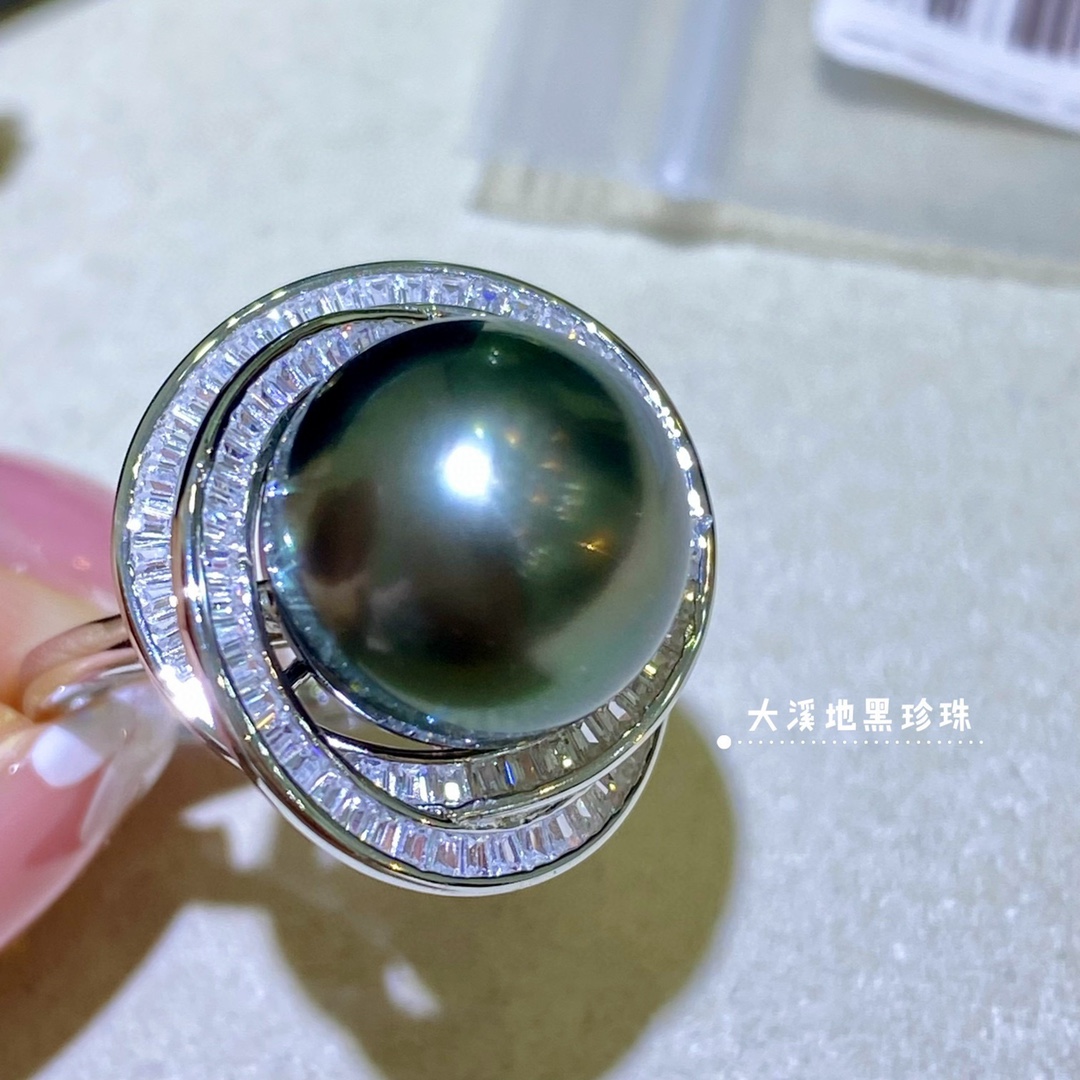 精工T钻通体厚银海水大溪地珍珠戒指 南洋金珠戒指12-13mm正圆-阿里巴巴