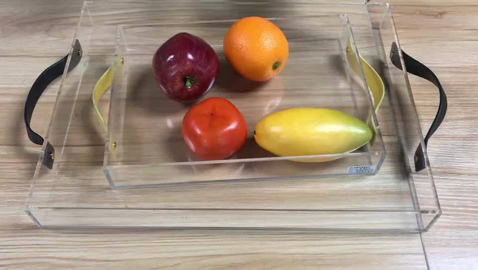 Clear Acrylic Lucite Tray With Black/orange/ Leather Handle - Buy Clear ...