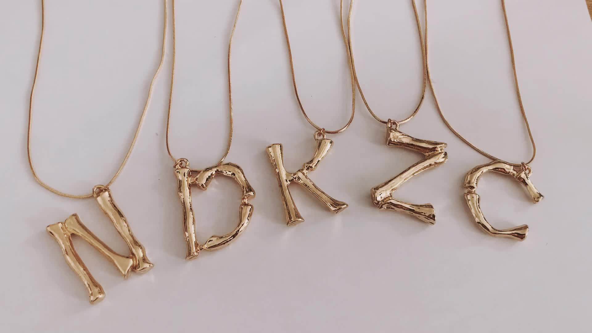 18k Gold Plated Initial Jewelry Letter Pendant Necklace Bamboo Alphabet ...