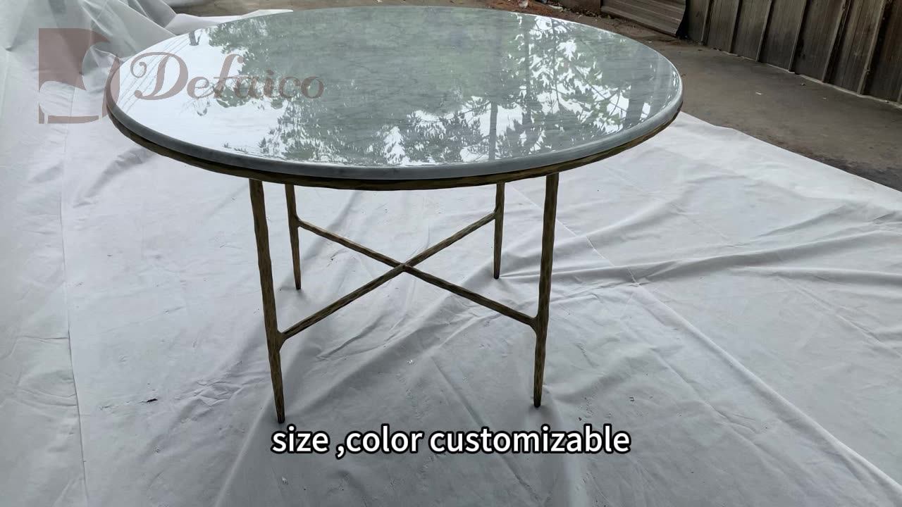 Luxury Thaddeus Marble Round Dining Table Forged Metal Hammered Finishes Round Frame Dining ...