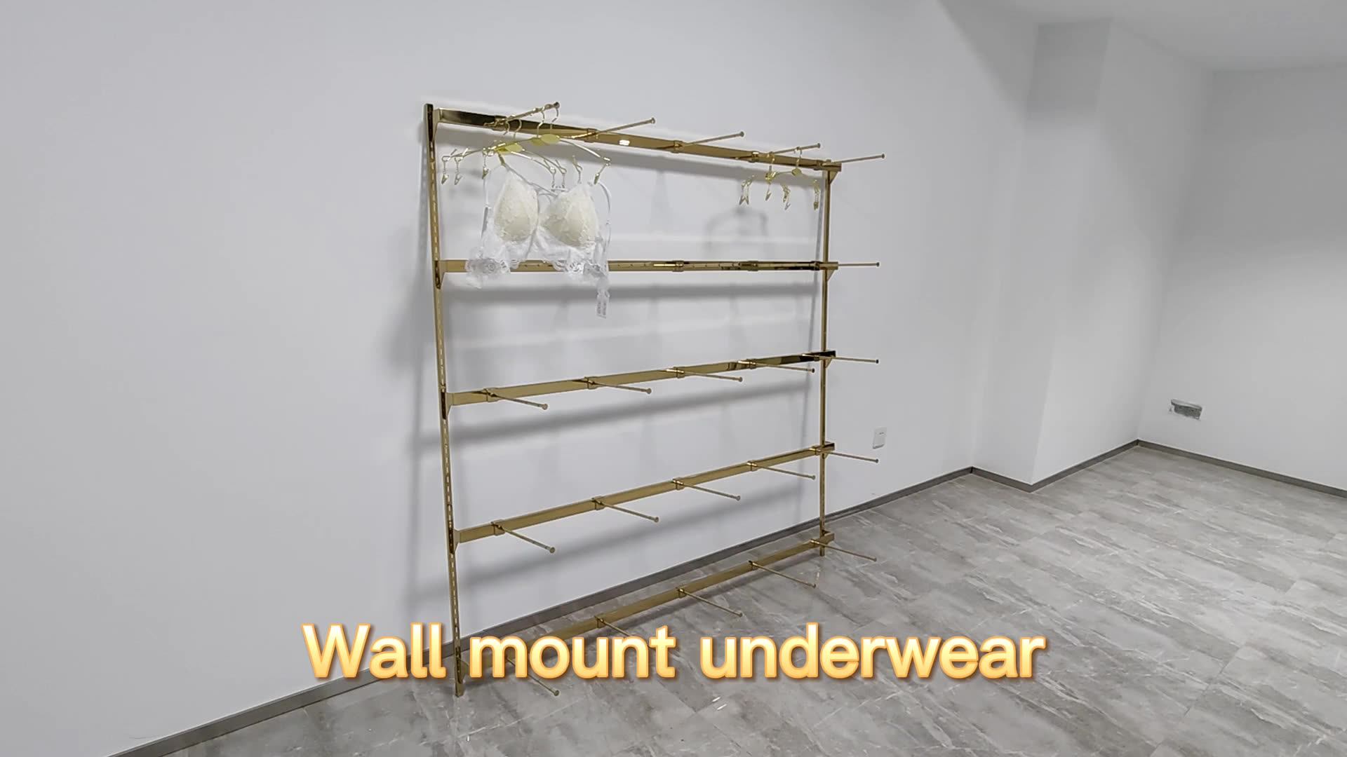 Custom Gold Wall Mount Lingerie Rack Bra Display Stand Underwear Shelf ...