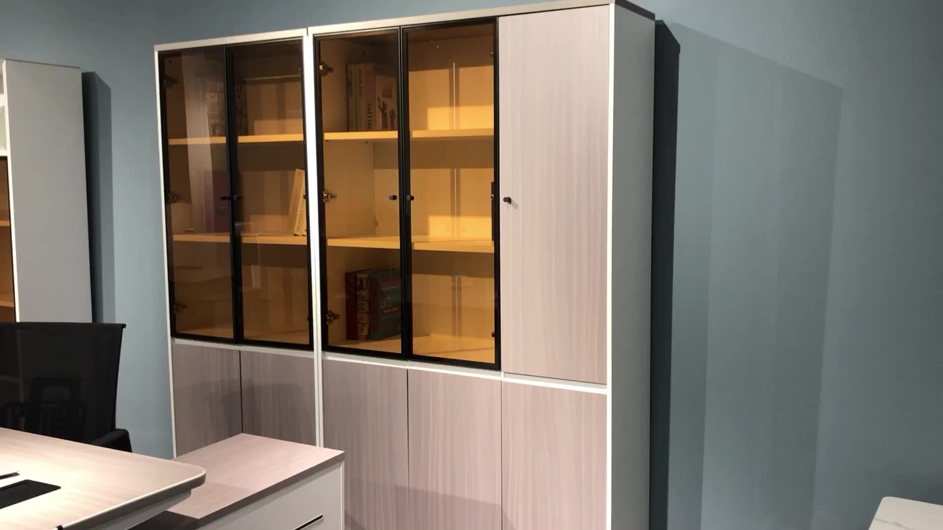 Modern Office File Cabinets Glass Door High Grade Wooden Bookshelf ...