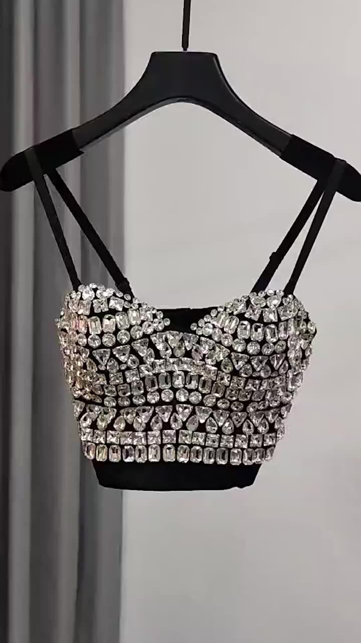 Oudina Heavy Industry Camisole Sexy New Design Stitching Diamond ...