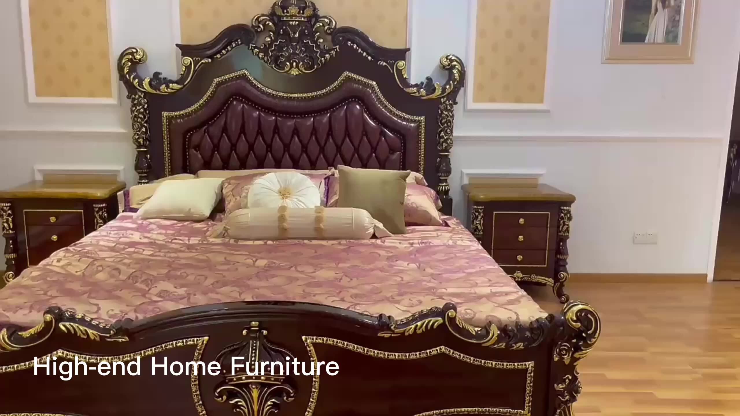 Foshan Factory-traditional Oak Wood Luxury King Master Bedstead Carved ...